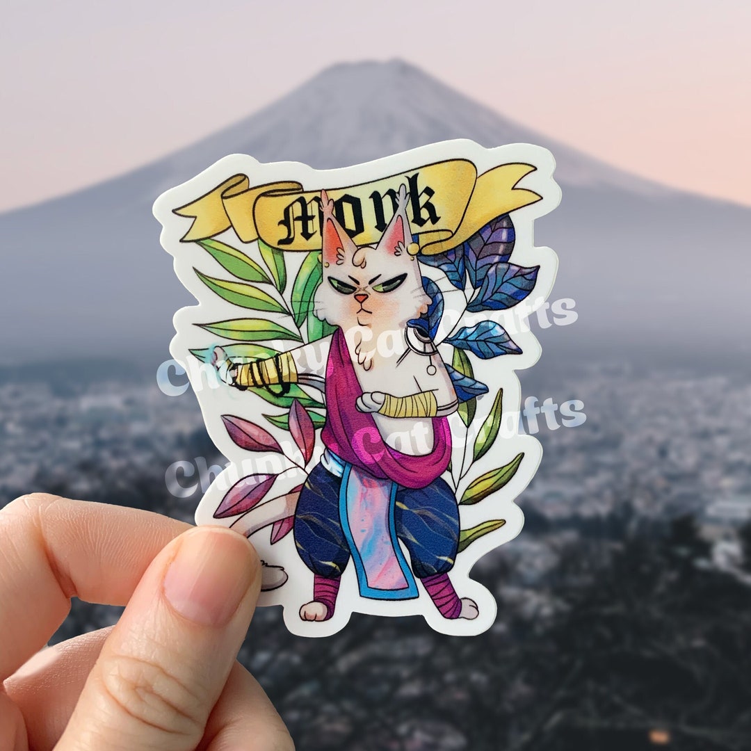 Dnd Monk Sticker - Dnd Cat Stickers - Fantasy RPG Vinyl Decal - Etsy