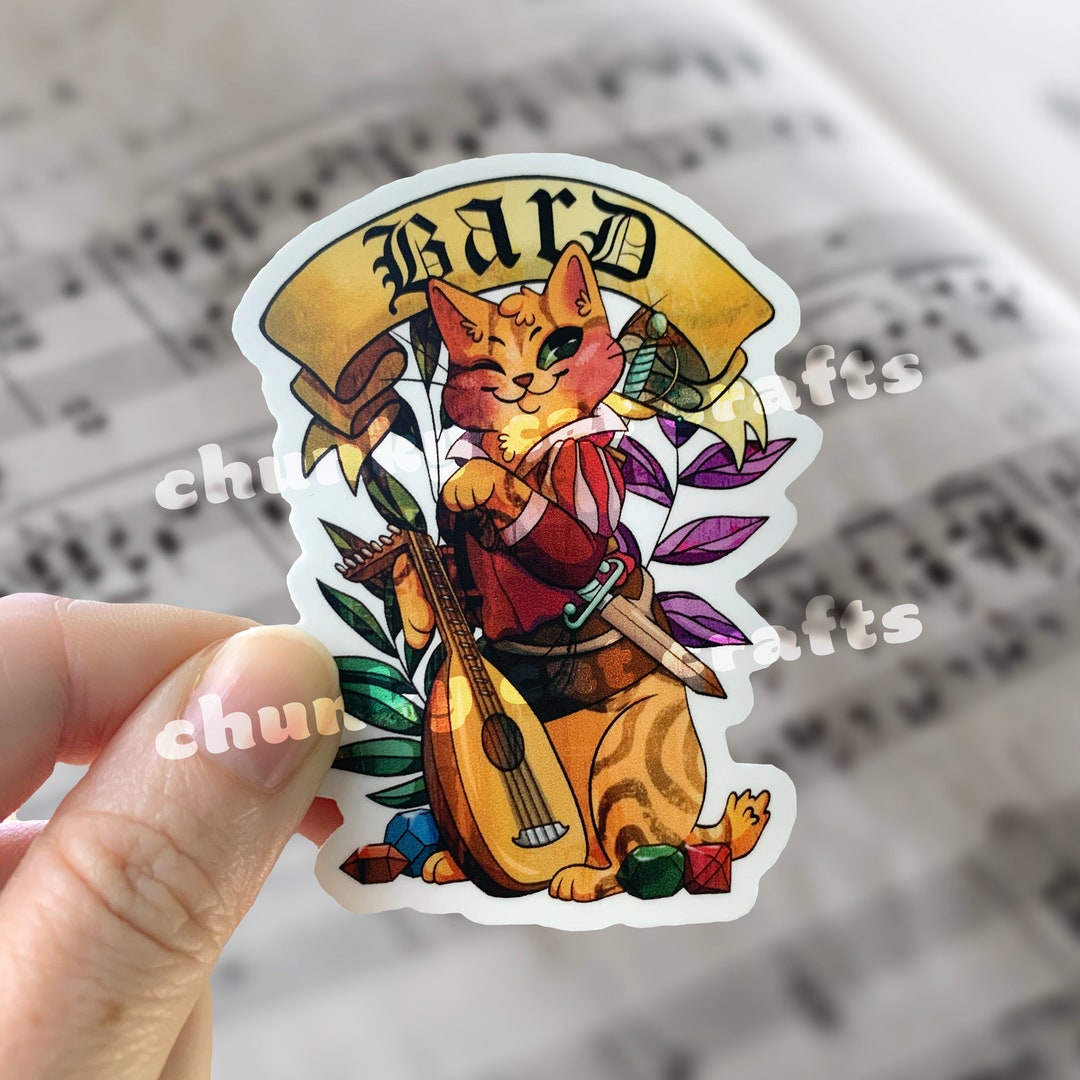 Dnd Bard Sticker - Dnd Cat Sticker - Fantasy RPG Vinyl Decal - Etsy
