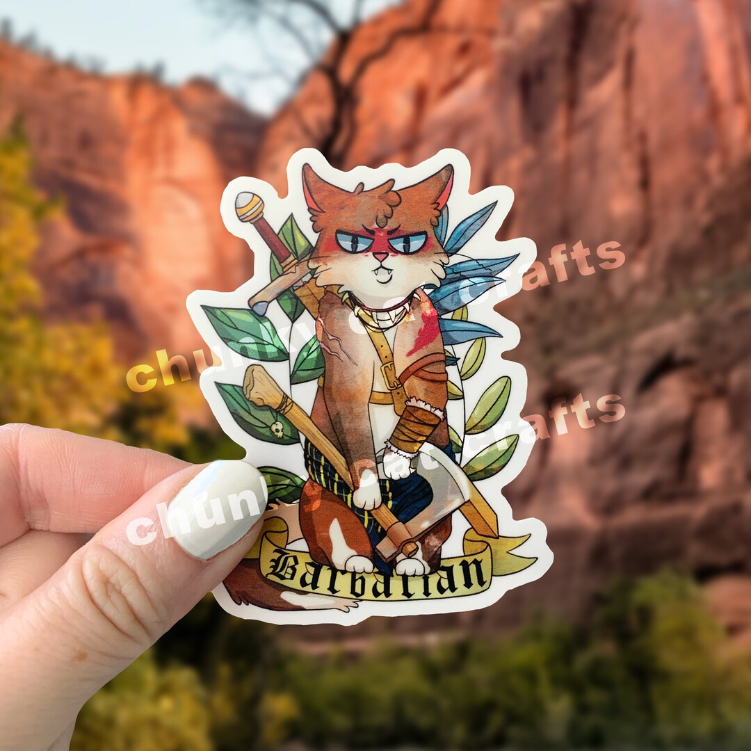 Barbarian Dnd Sticker Cat Dnd Stickers Fantasy RPG Vinyl Decal - Etsy