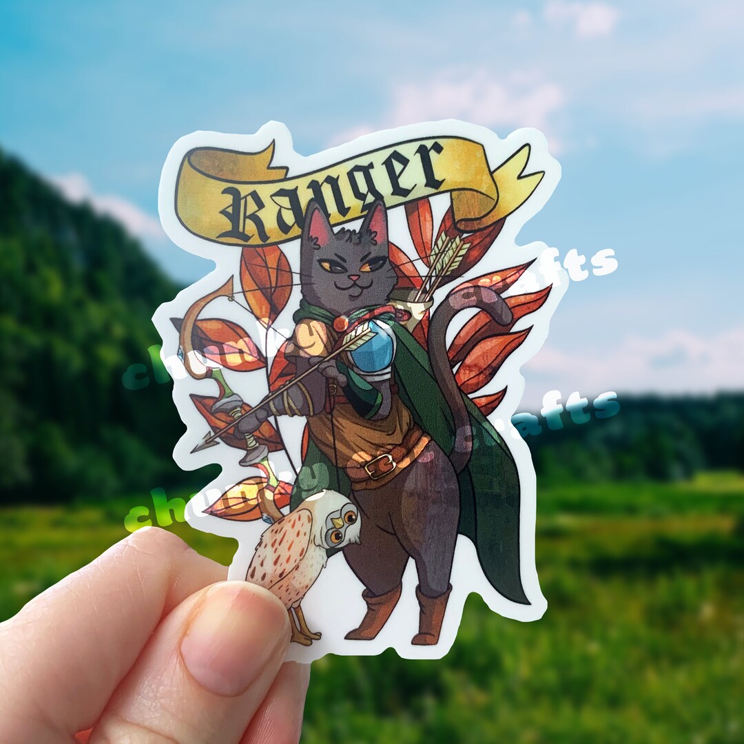 Dnd Ranger Sticker - Dnd Cat Stickers - Fantasy RPG Vinyl Decal - Etsy