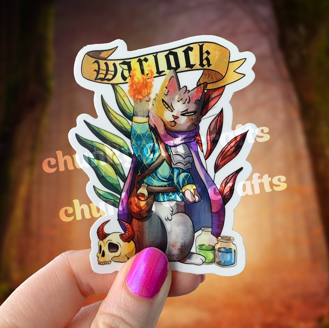 Dnd Warlock Sticker - Cat Dnd Stickers - Fantasy RPG Vinyl Decal - Etsy