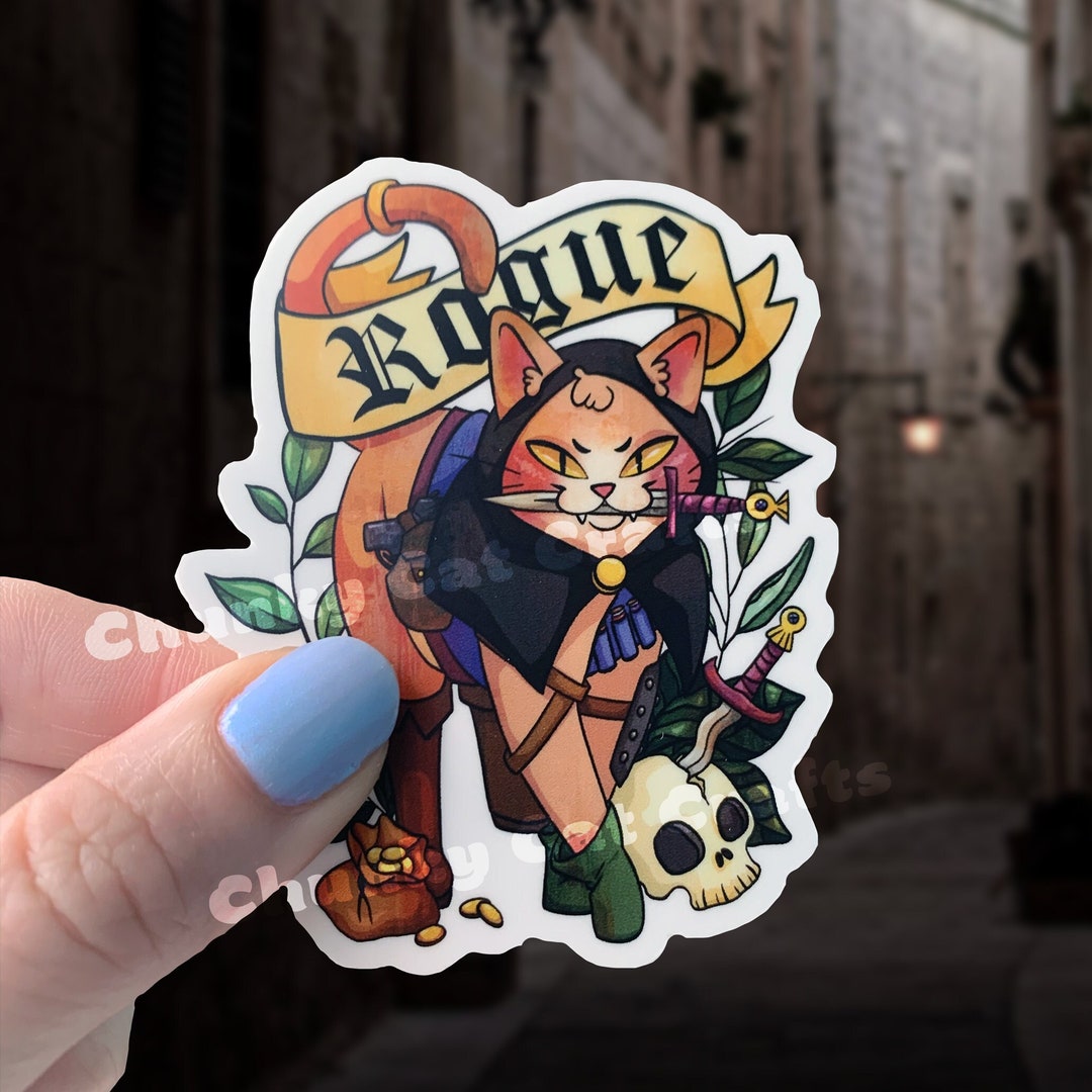 Dnd Rogue Sticker - Dnd Cat Sticker - Fantasy RPG Vinyl Decal - Etsy