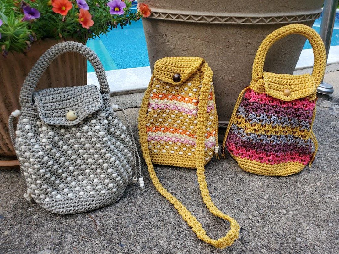 Handmade Beaded Crochet Drawstring Bags, Boho Style Shoulder and ...