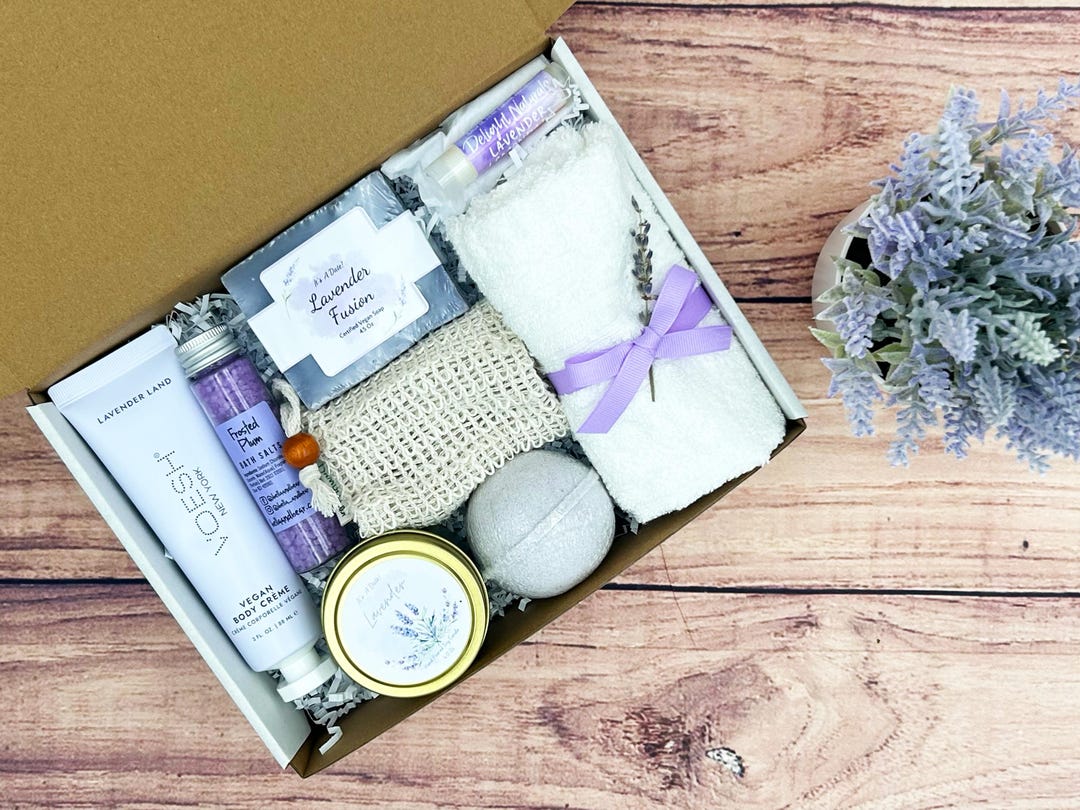 Lavender Spa Gift With Organic Soap, Succulent Plant and Soy Candles - Etsy