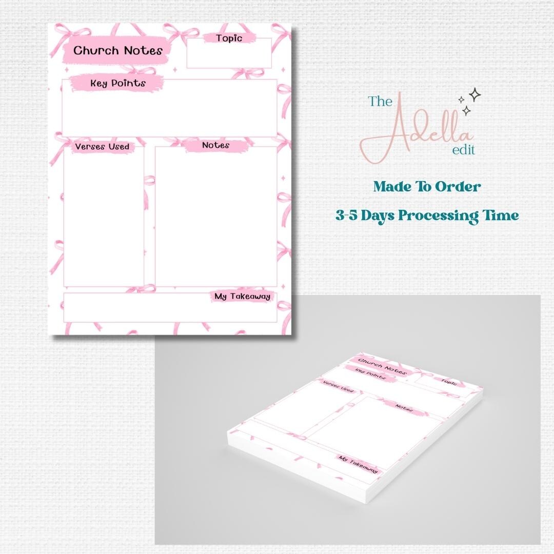 Pink Bow Church Notes Notepad: Sermon & Bible Study - Etsy