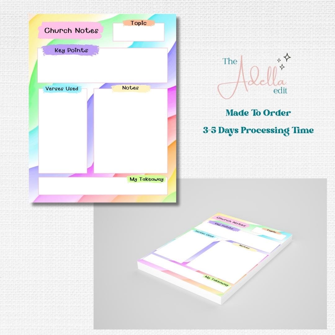 Watercolor Church Notes Notepad: Sermon & Bible Study - Etsy