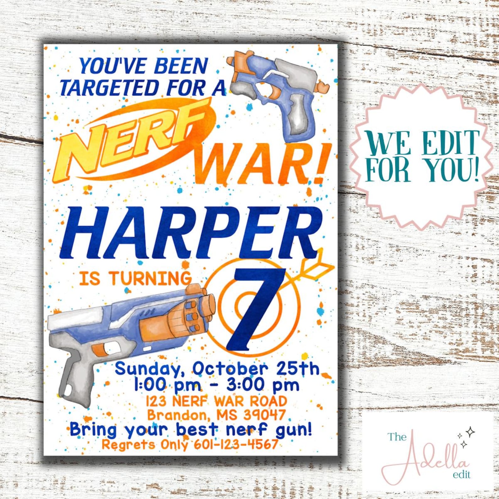 Personalized Nerf War Birthday Invitation: Digital File - Etsy