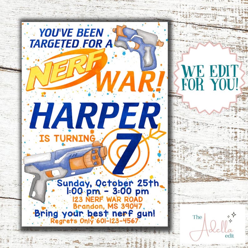Personalized Nerf War Birthday Invitation: Digital File - Etsy