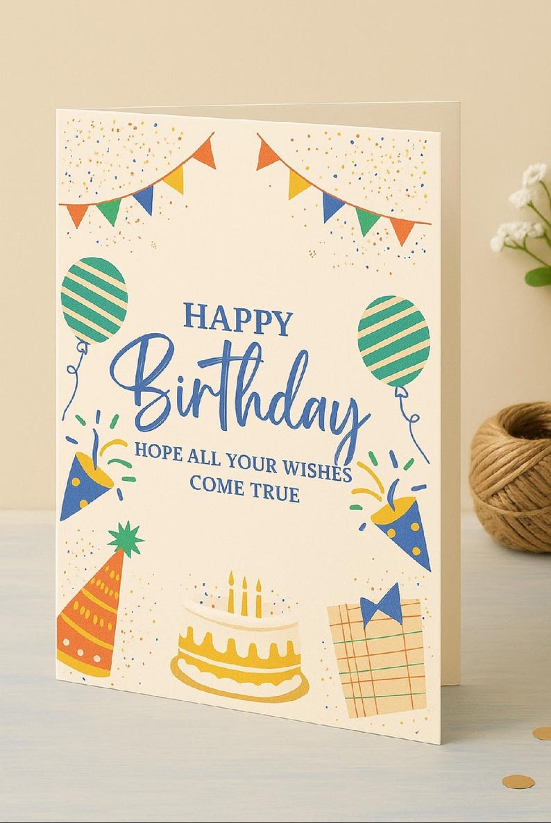 Colorful Birthday Card With Balloons and Confetti (digital Download) - Etsy