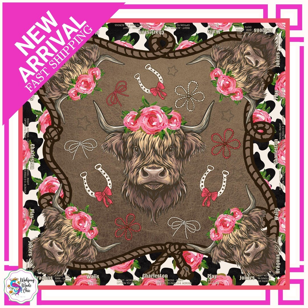 Western Mahjong Mat With Instructions, Highland Cow Mahjongg Mat With ...