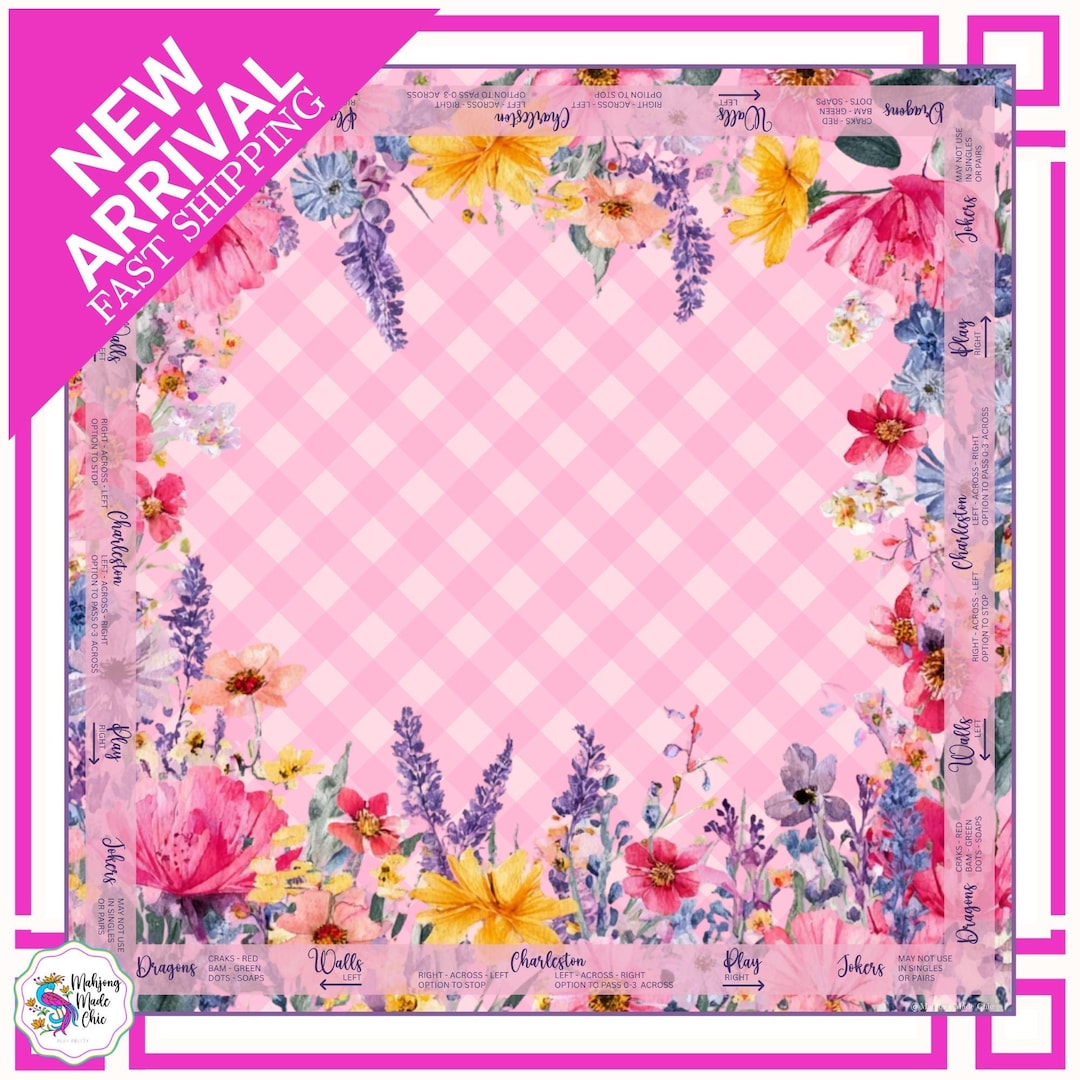 Mahjong Mat With Instructions, Pink Floral Mat With Directions, Décor ...