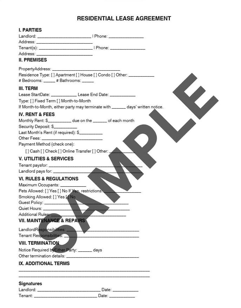 Residential Lease Agreement | Printable Rental Contract PDF | Fillable ...