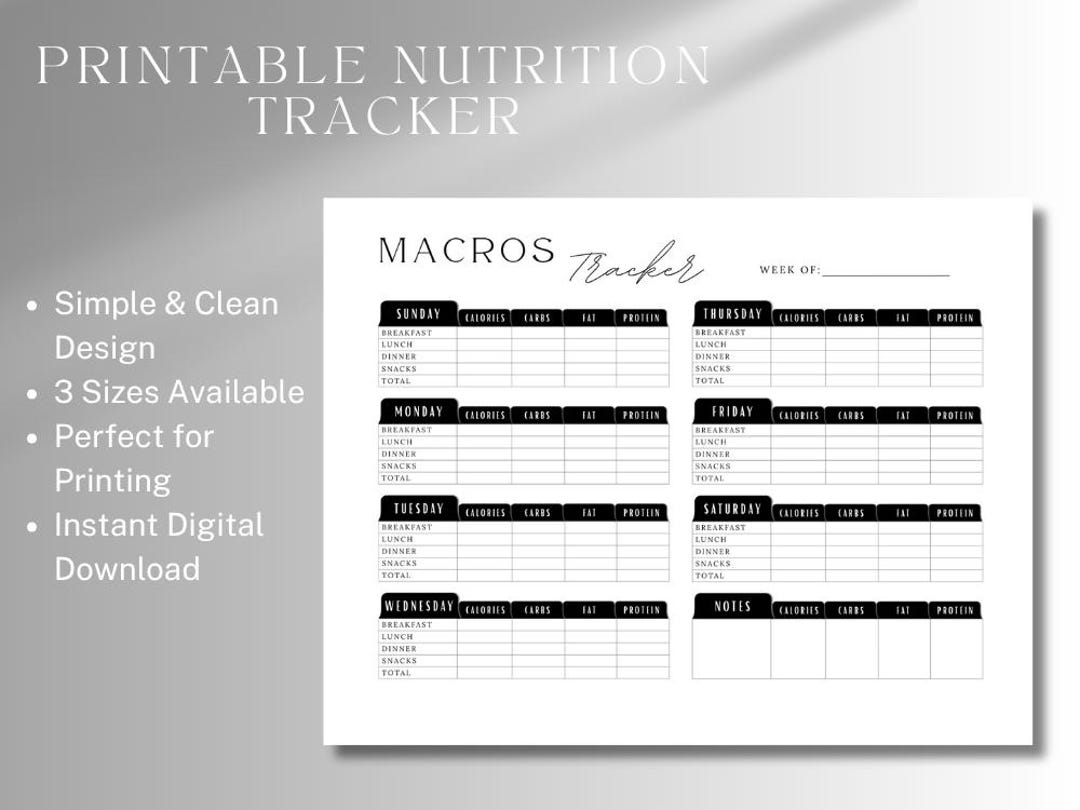 Macros Tracker Printable | Calorie, Carbs, Fat & Protein Log | 8 Color ...