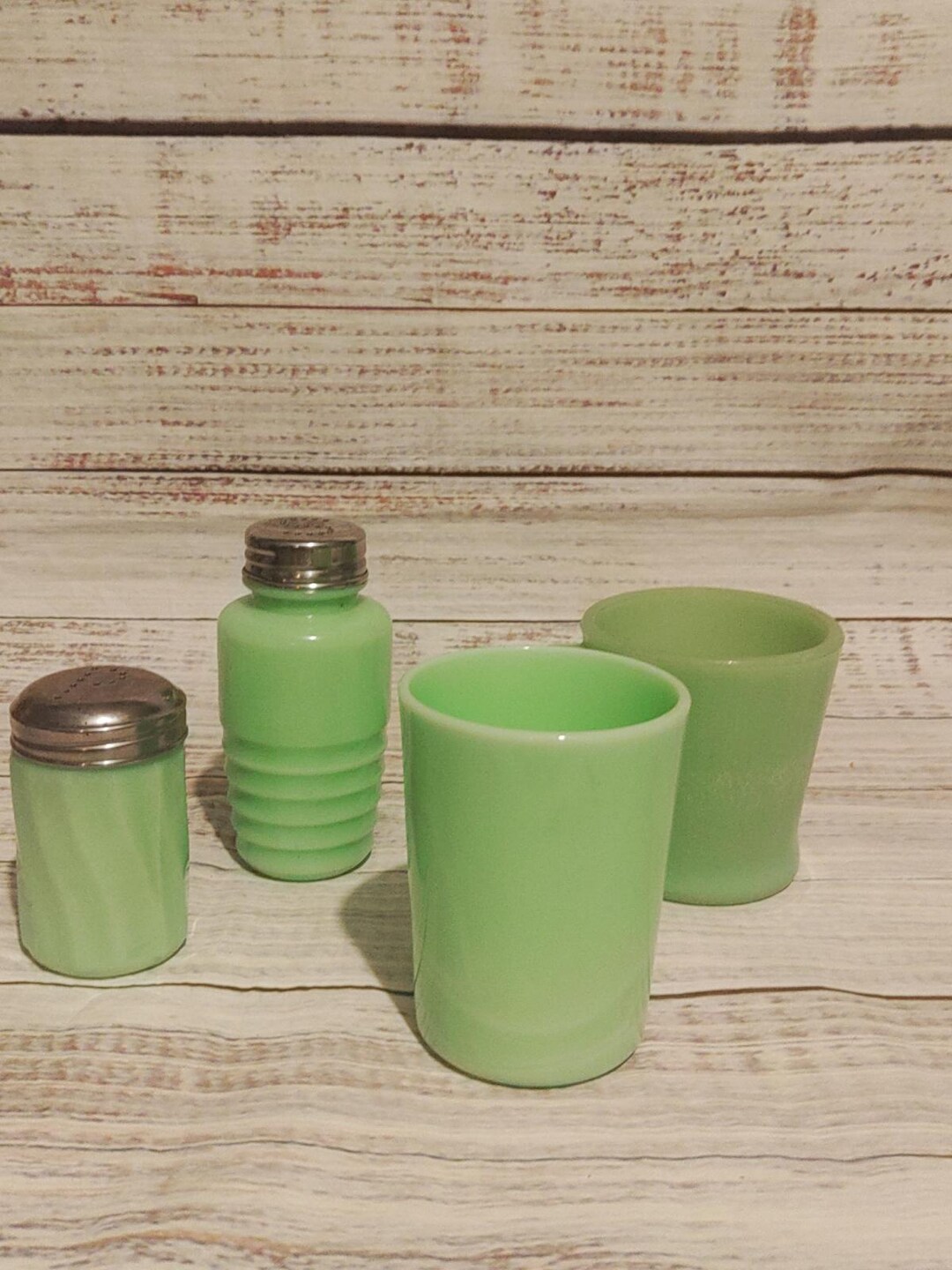VTG Fire King Green Jadeite Coffee Mug, Jadeite Cup, and Salt & Pepper ...