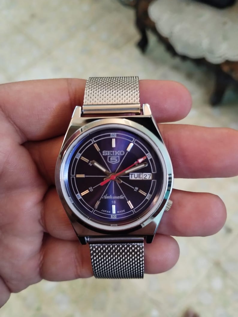 Vintage Seiko 5 Mens Automatic Blue Classy Daydate Dial Working Wrist ...