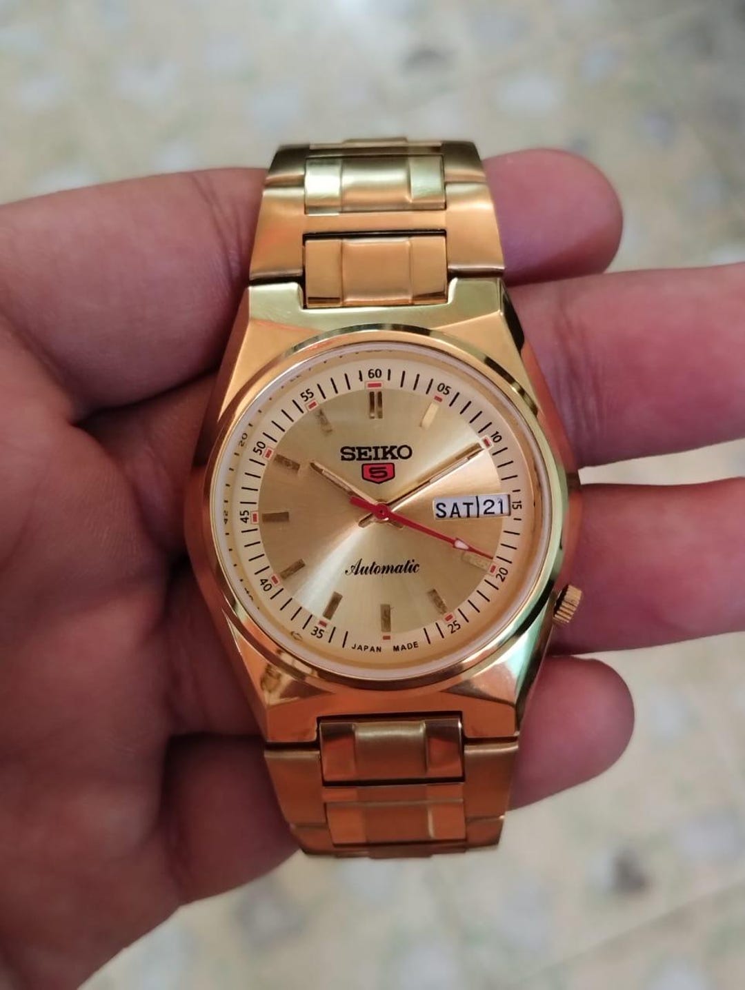 Vintage Seiko 5 Jumbo Mens Automatic Golden Classy Dial Working Wrist ...