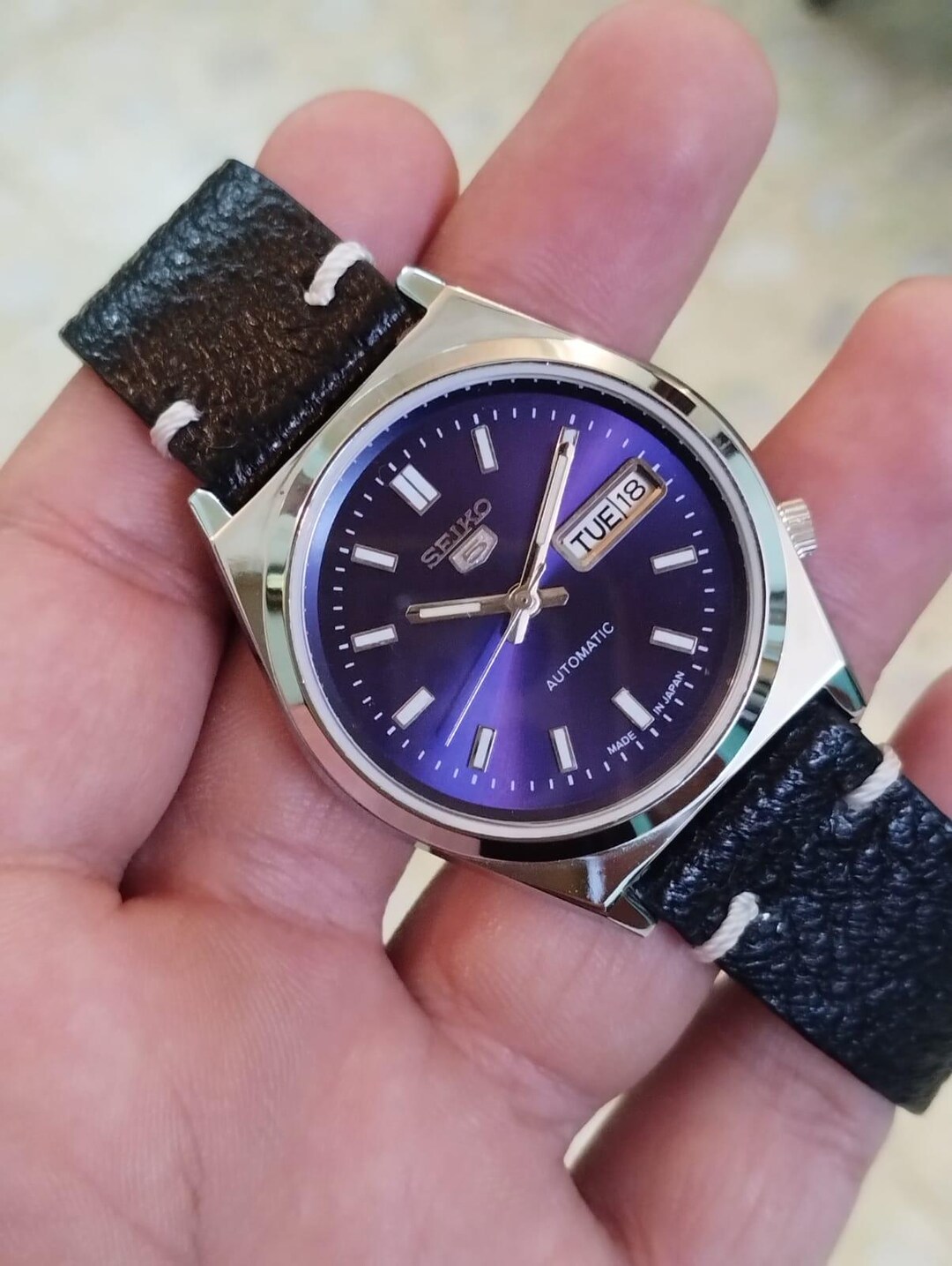 Vintage Seiko 5 Mens Automatic Blue Classy Dial Working Wrist Watch..37 ...