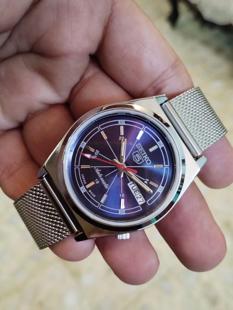 Vintage Seiko 5 Mens Automatic Blue Classy Daydate Dial Working Wrist ...