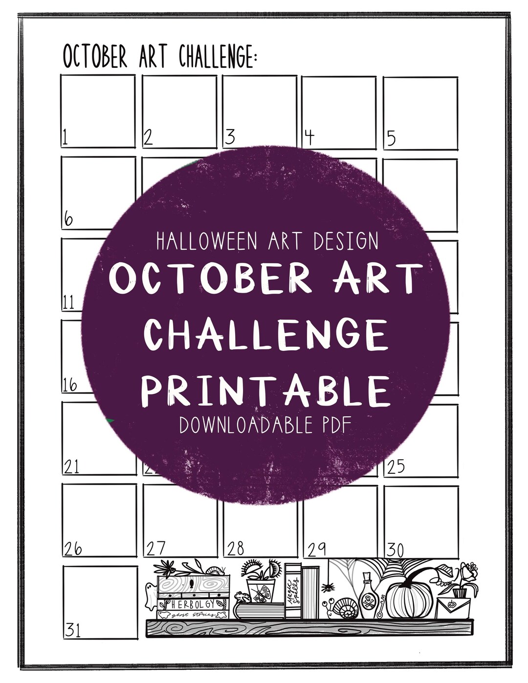 Halloween Art Challenge Printable: 31-day Blank Drawing Template ...