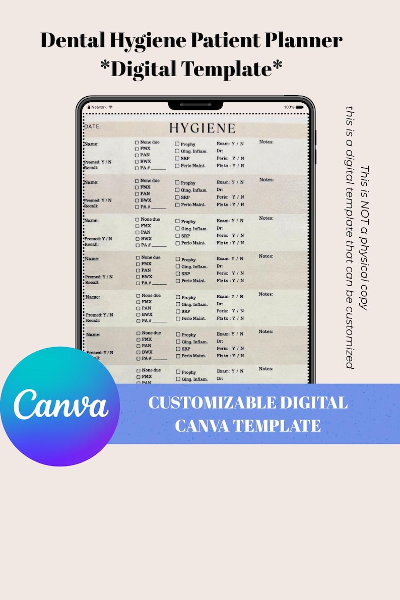 Dental Hygiene Patient Planner - Digital Template - Etsy