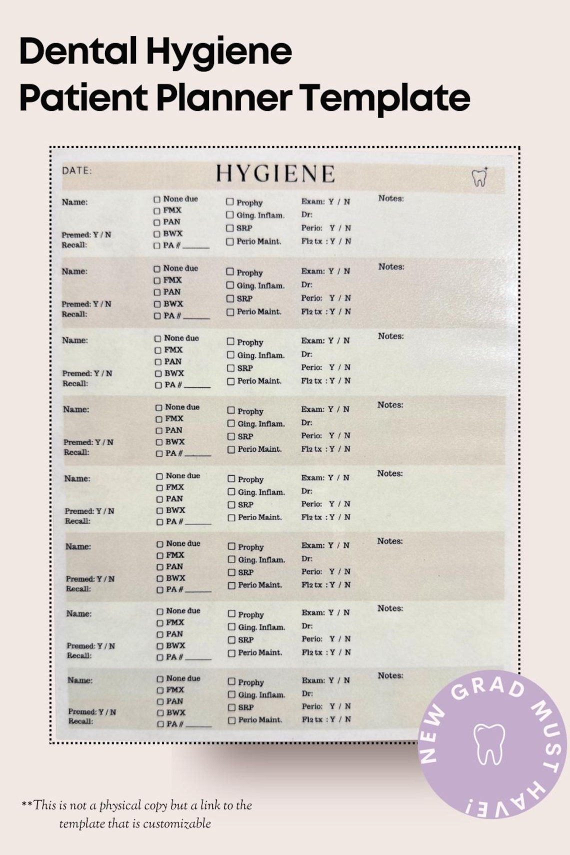 Dental Hygiene Patient Planner - Digital Template - Etsy