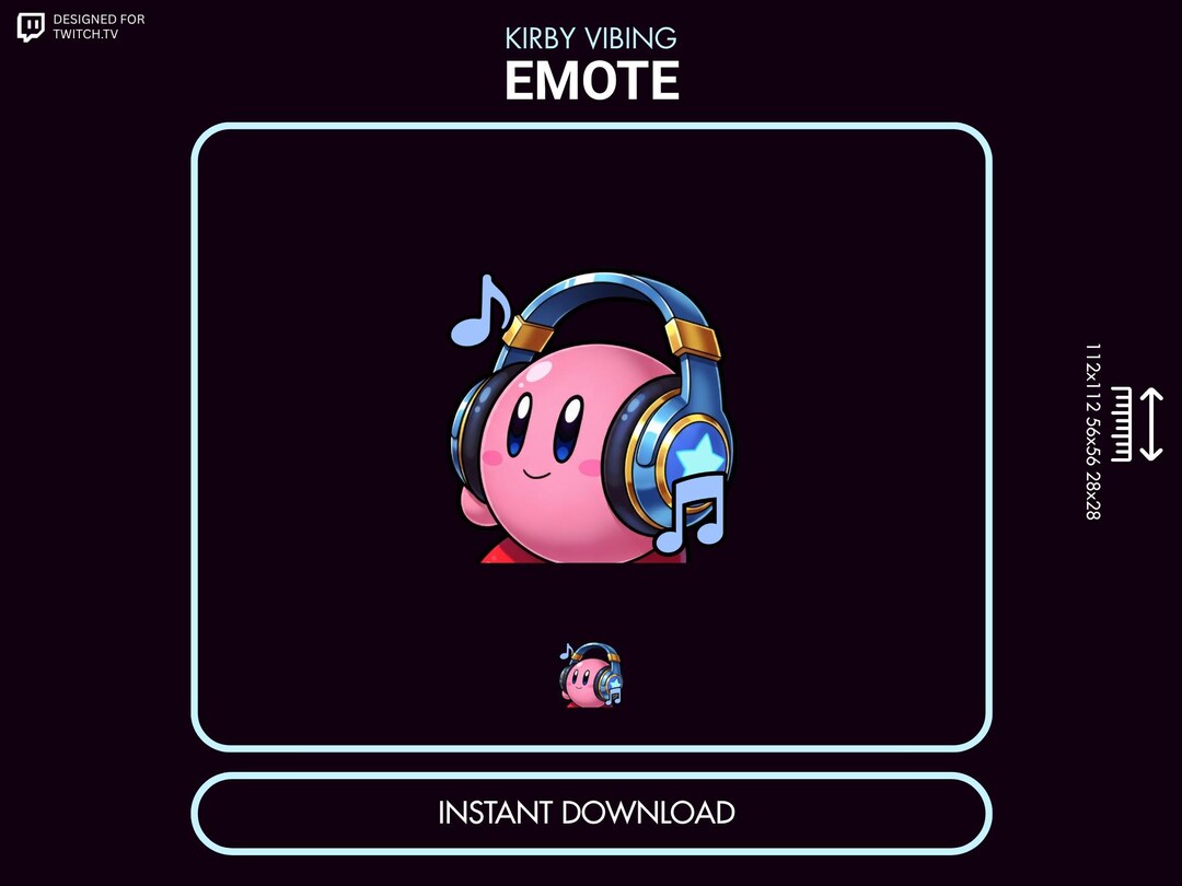 Kirby Vibing Emote – Cute Kirby Listening to Music Emoji, Kawaii Twitch ...
