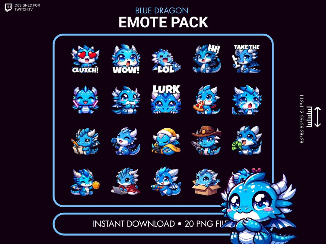 Cute Blue Dragon Emote Pack 20x – Dragon Emote Bundle, Discord Emoji ...