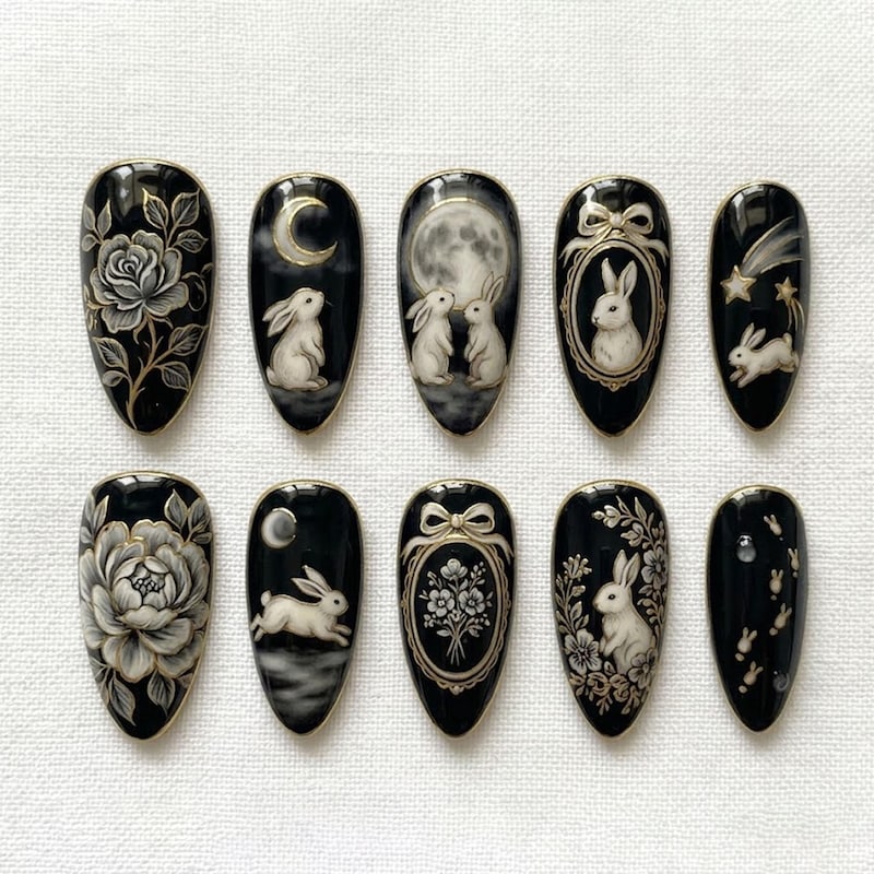 Goth Hand Painted Nails - Etsy