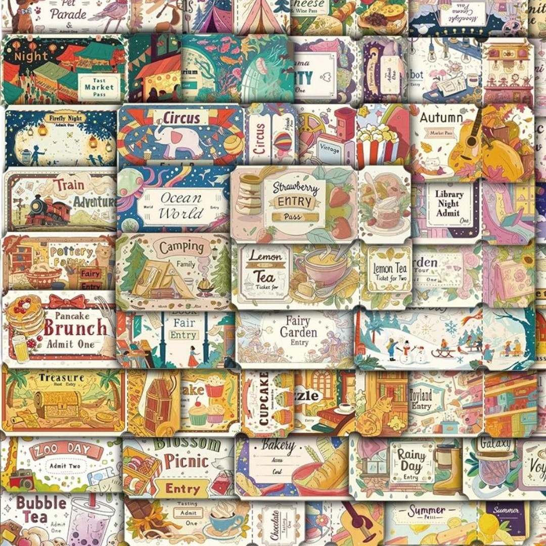 100PCS Dream Ticket Stickers – Vintage Ticket Style Scrapbooking Craft ...