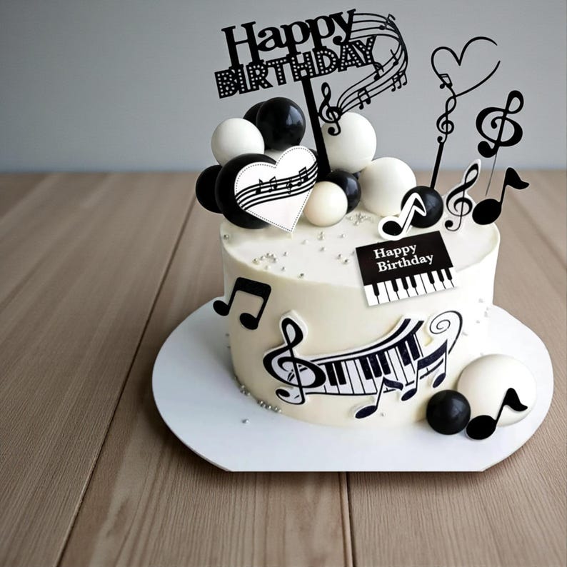 Guitar & Music Notes Cake Topper Set | Rock Theme Birthday Cake ...