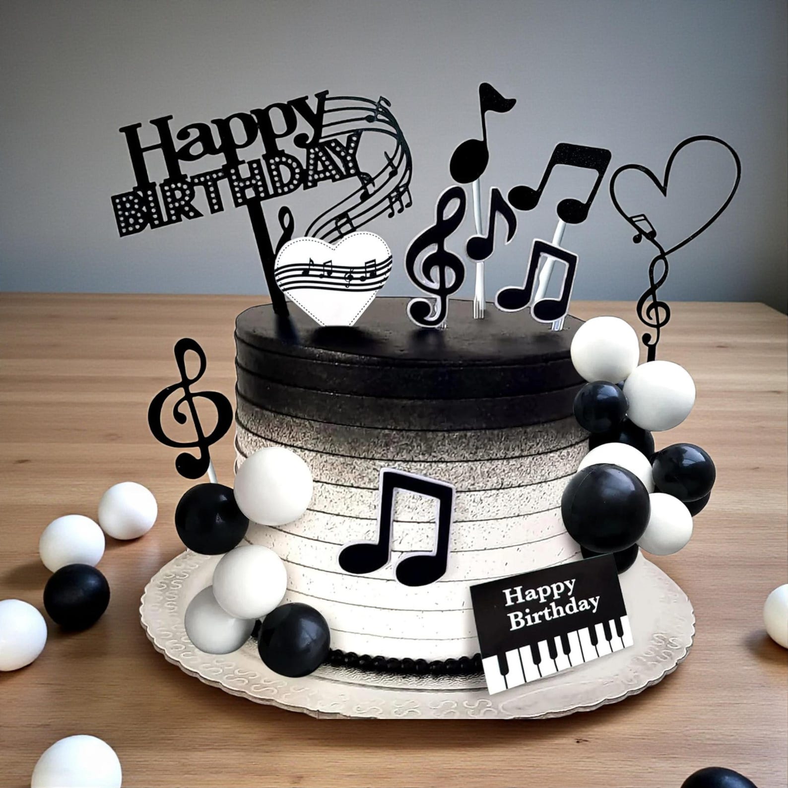 Guitar & Music Notes Cake Topper Set | Rock Theme Birthday Cake ...