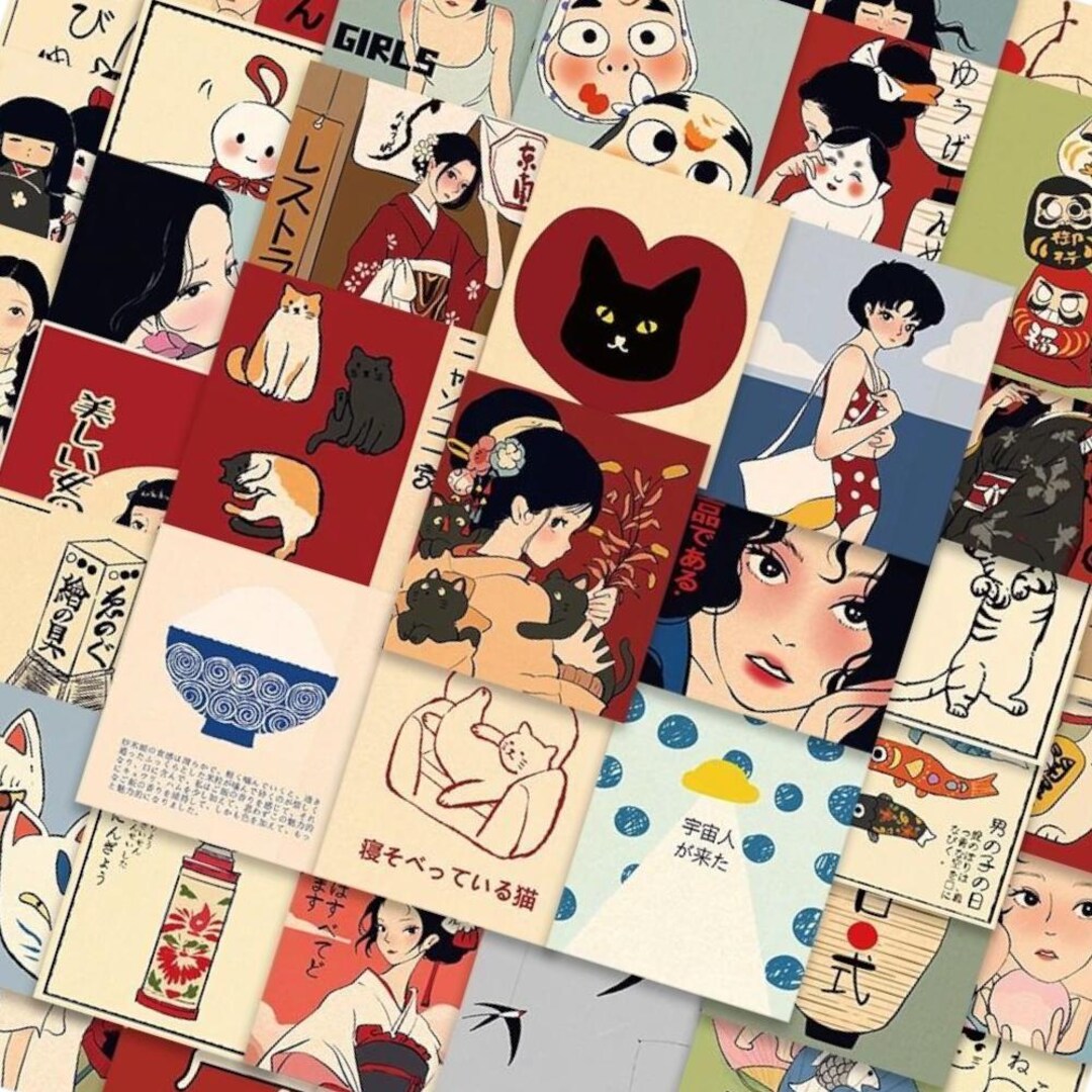 50pcs Retro Cartoon Japanese Culture Stickers Waterproof Vinyl Laptop ...