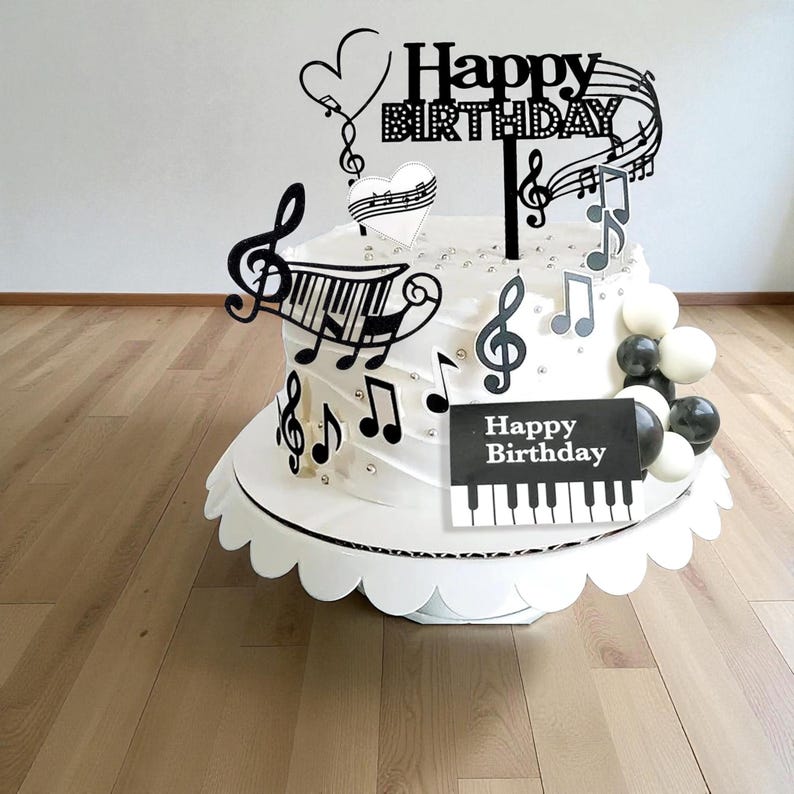 Guitar & Music Notes Cake Topper Set | Rock Theme Birthday Cake ...
