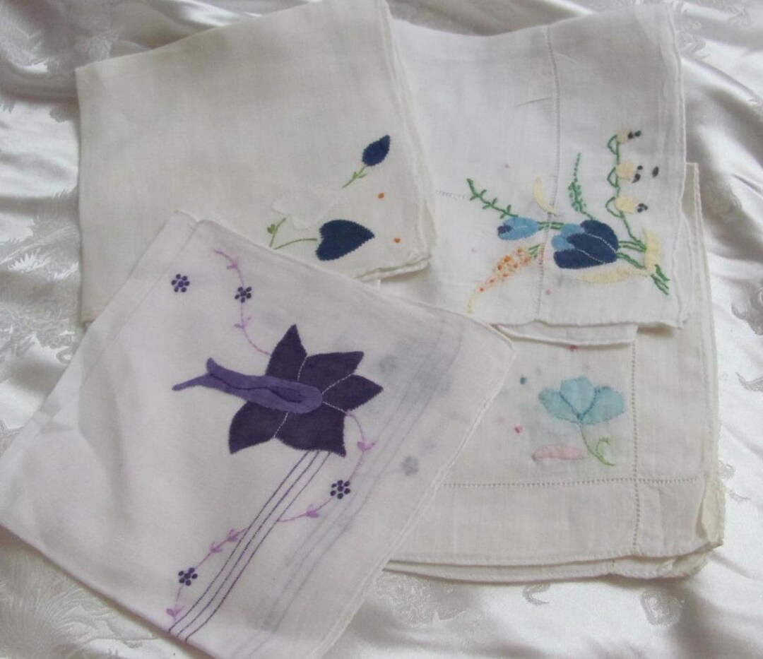 Lot of 4 Assorted Vintage Antique Handkerchief Hankies Hanky Handmade ...