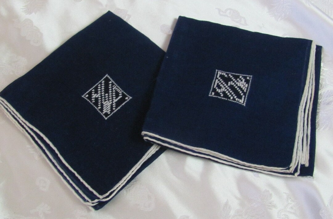 Set of 2 Huge Beautiful Solid Blue Cotton Hankies Handkerchief ...