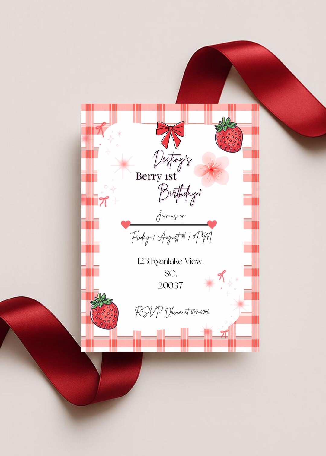 Berry 1st Birthday Invitation Card, Berry Themed Birthday, Invitation ...