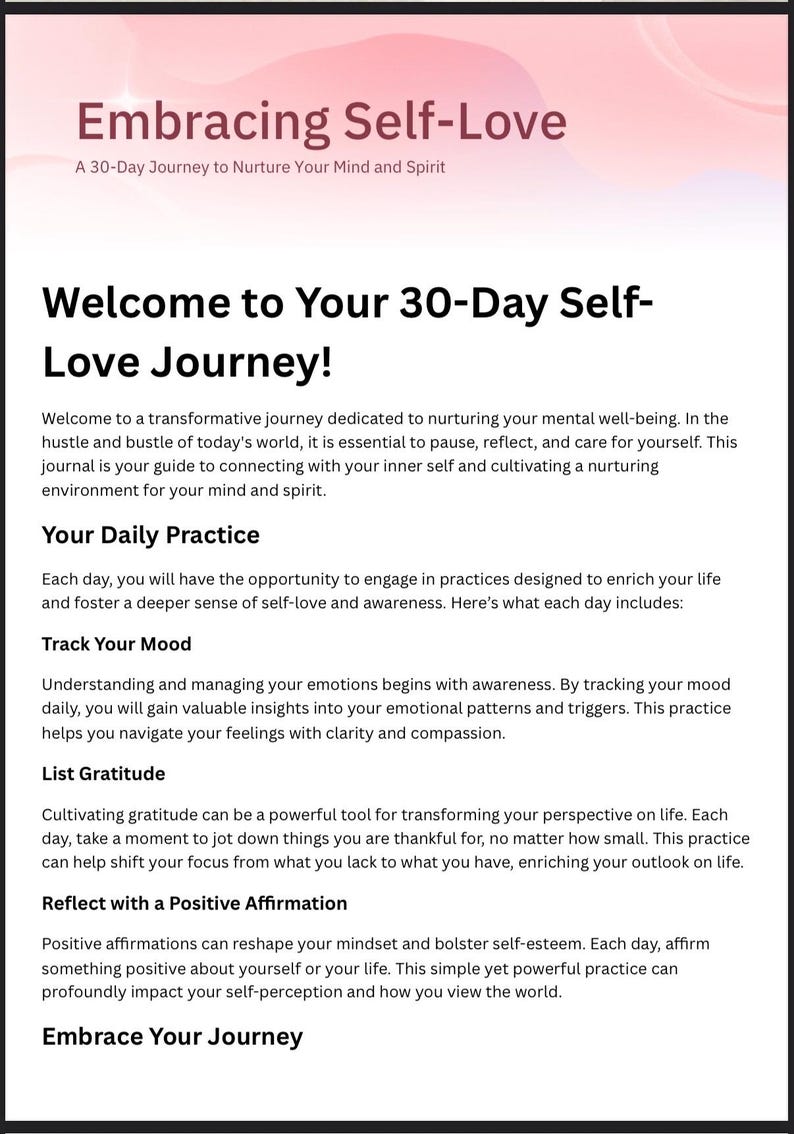 30-day Self-love Journal & Wellness Tracker | Daily Affirmations ...