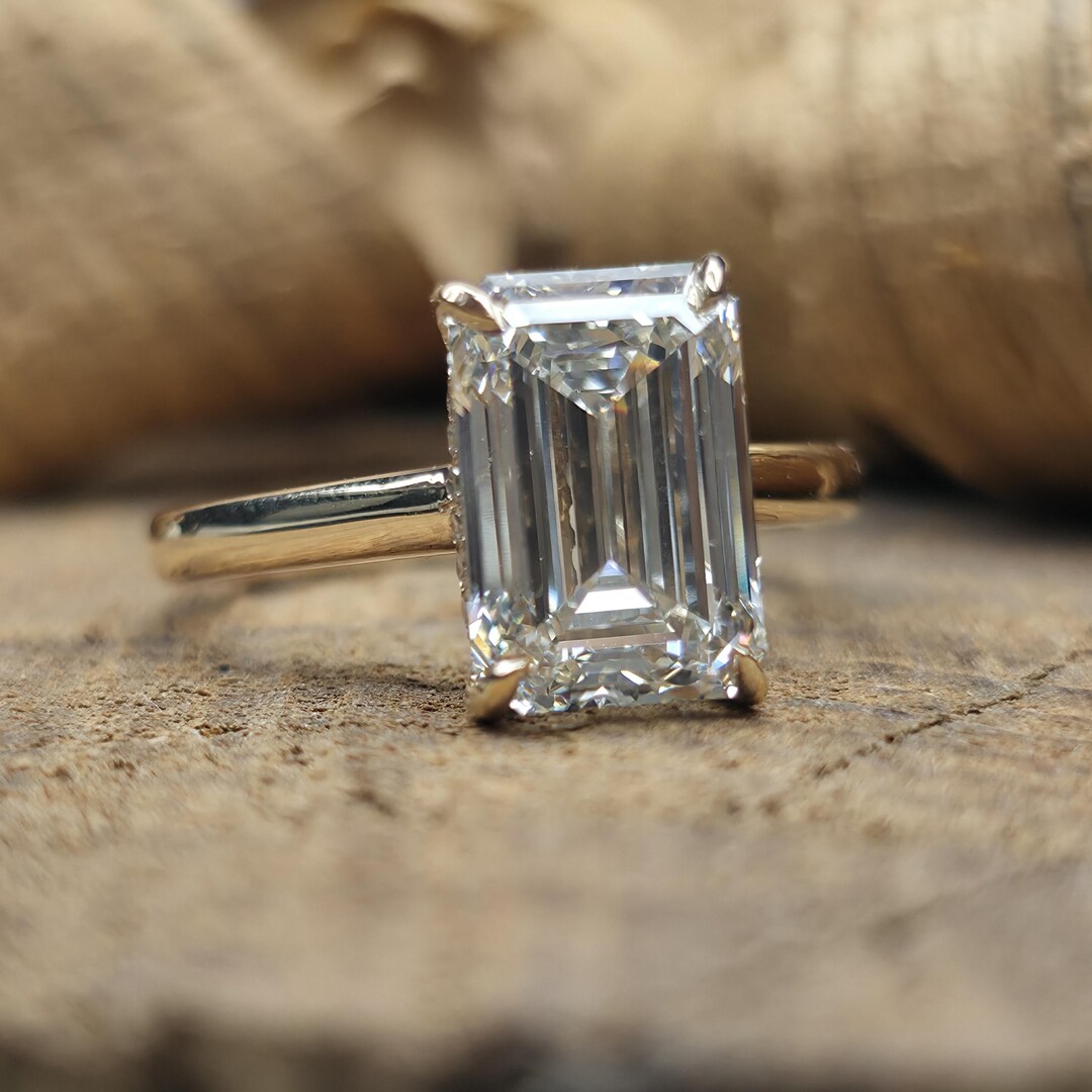 3.75ct Emerald Cut Lab Grown Diamond Wedding Ring | Hidden Halo Diamond ...