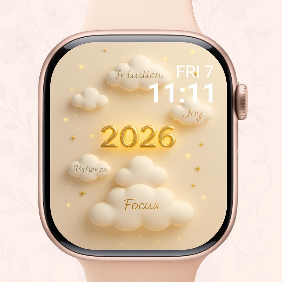 2026 New Year Motivational Apple Watch Face | Intuition Joy Focus Cloud ...