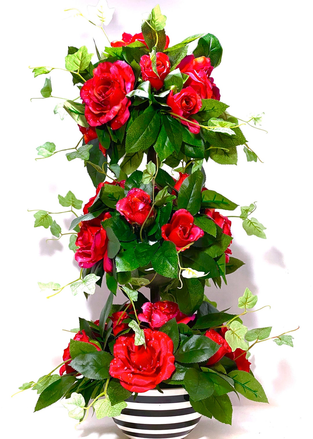 Tall Floral Arrangement Topiary Fuchsia Pink Tall Red Dewdrop Rose ...