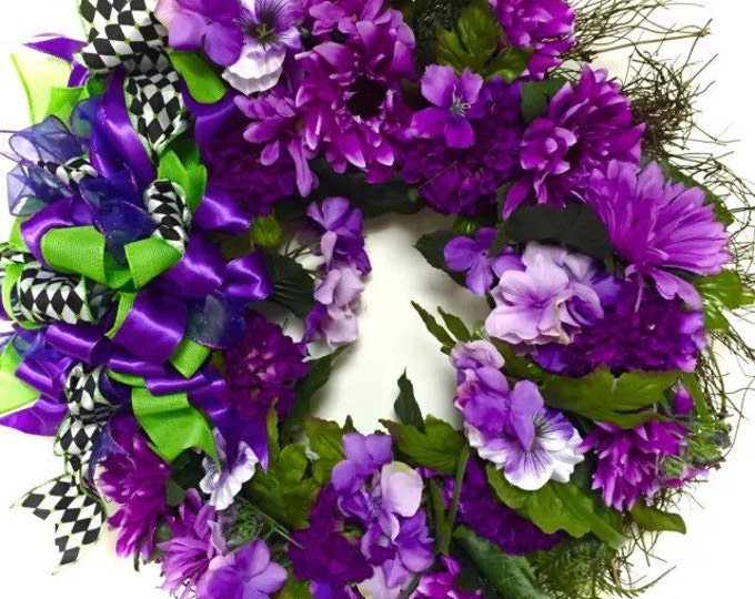 Spring Wreath Bright Purple Silk Floral Wreath Indoor Outdoor - Etsy
