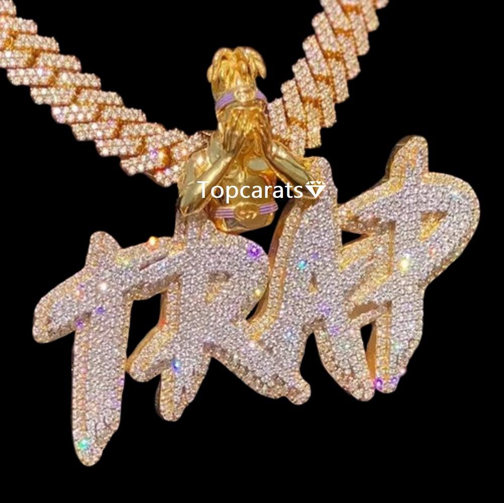Personalized TRAP Name Necklace With Custom Bail Pendant | Moissanite ...