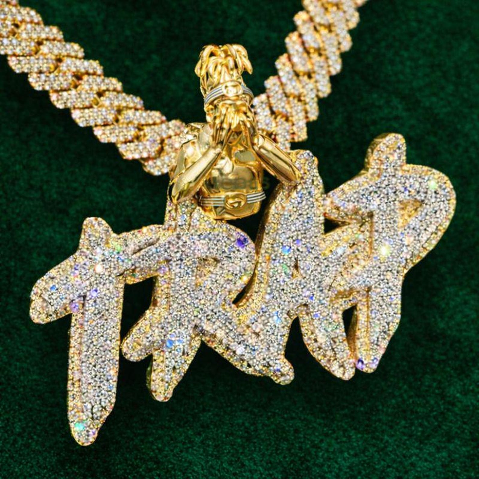 Personalized TRAP Name Necklace With Custom Bail Pendant | Moissanite ...