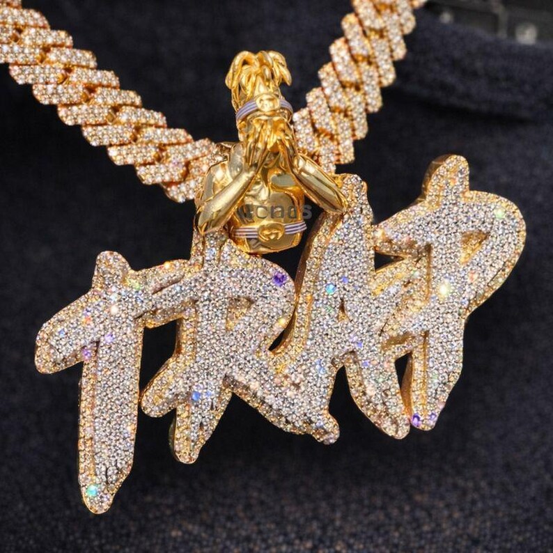 Personalized TRAP Name Necklace With Custom Bail Pendant | Moissanite ...