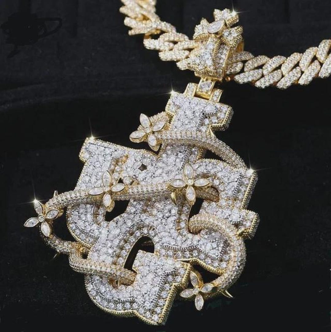 Iced Out Dollar Sign Moissanite Pendant: Gold Plated Hip Hop Jewelry - Etsy
