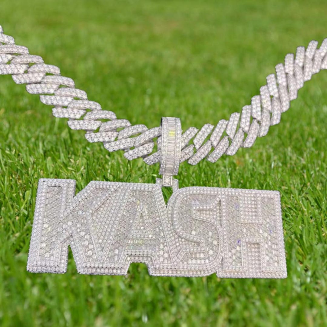 Double-layered Customized Hip-hop Logo Pendant in Silver With Baguette ...