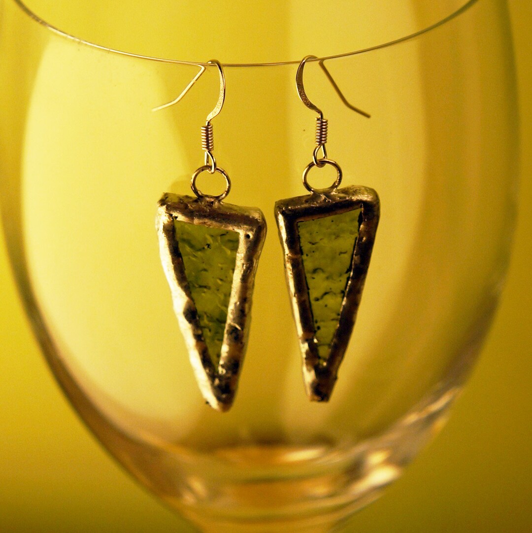 Olive Green Translucent Glass Triangle Earrings - Etsy