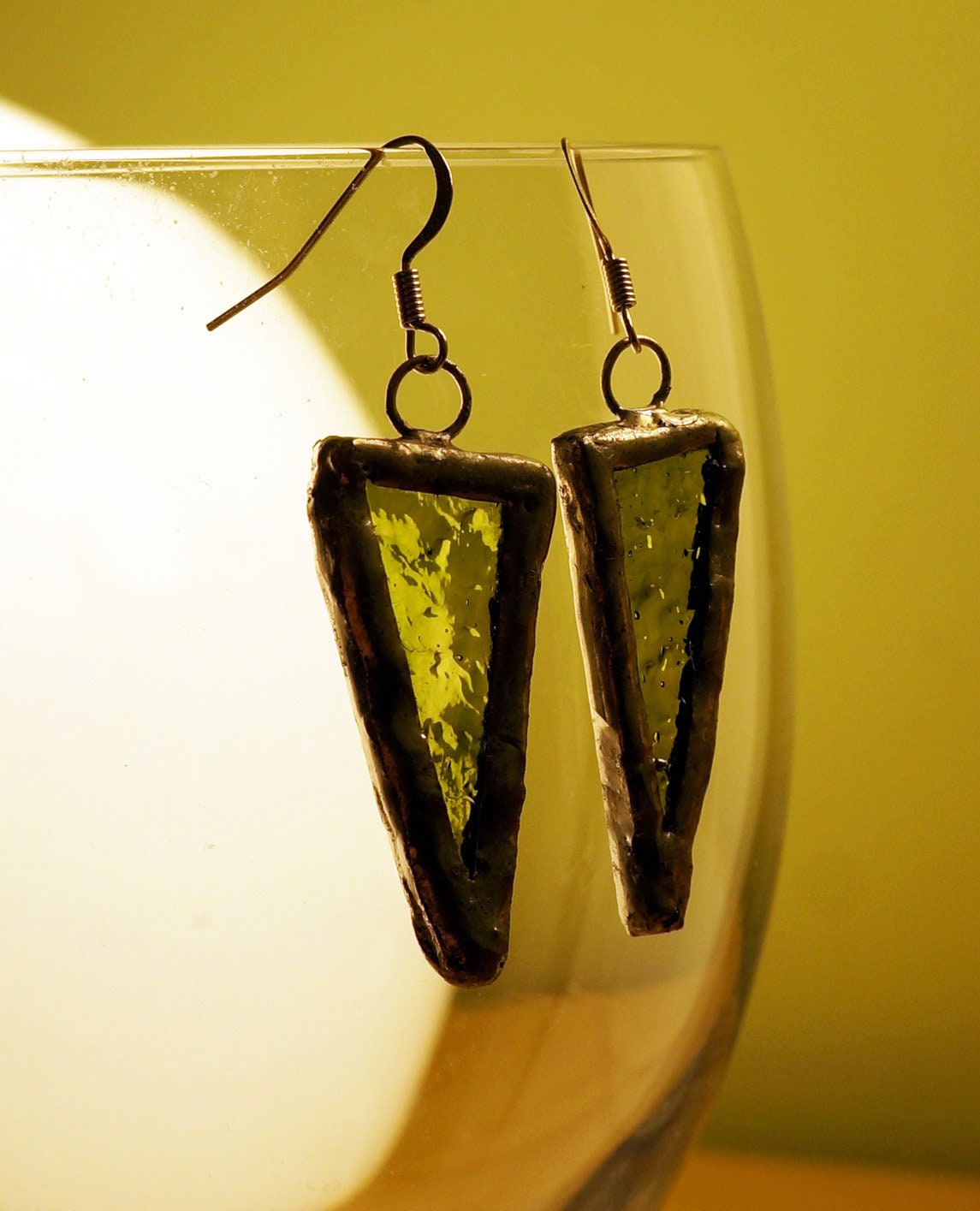 Olive Green Translucent Glass Triangle Earrings - Etsy