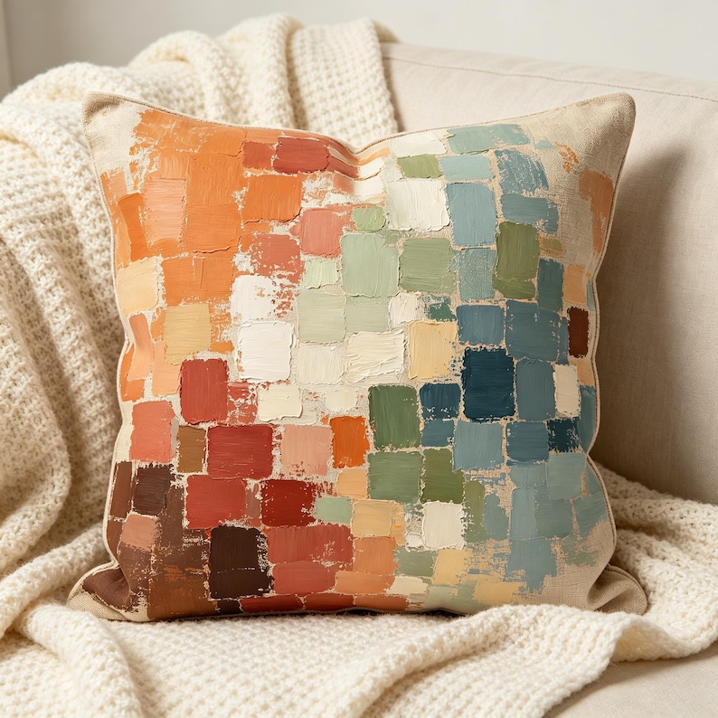 Mid Century Modern Abstract Oil Painting Linen Throw Pillow Cover ...