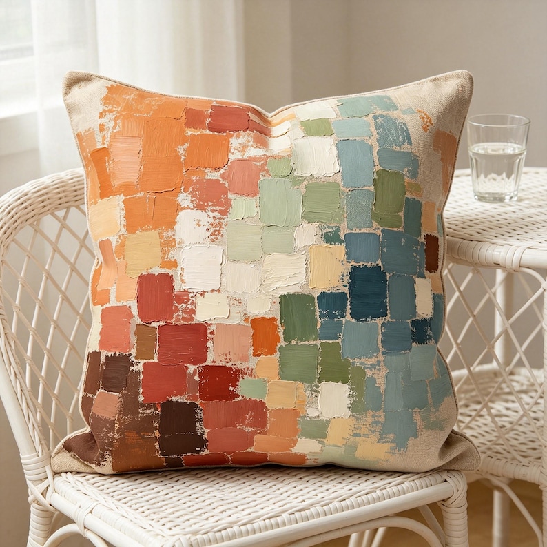 Mid Century Modern Abstract Oil Painting Linen Throw Pillow Cover ...